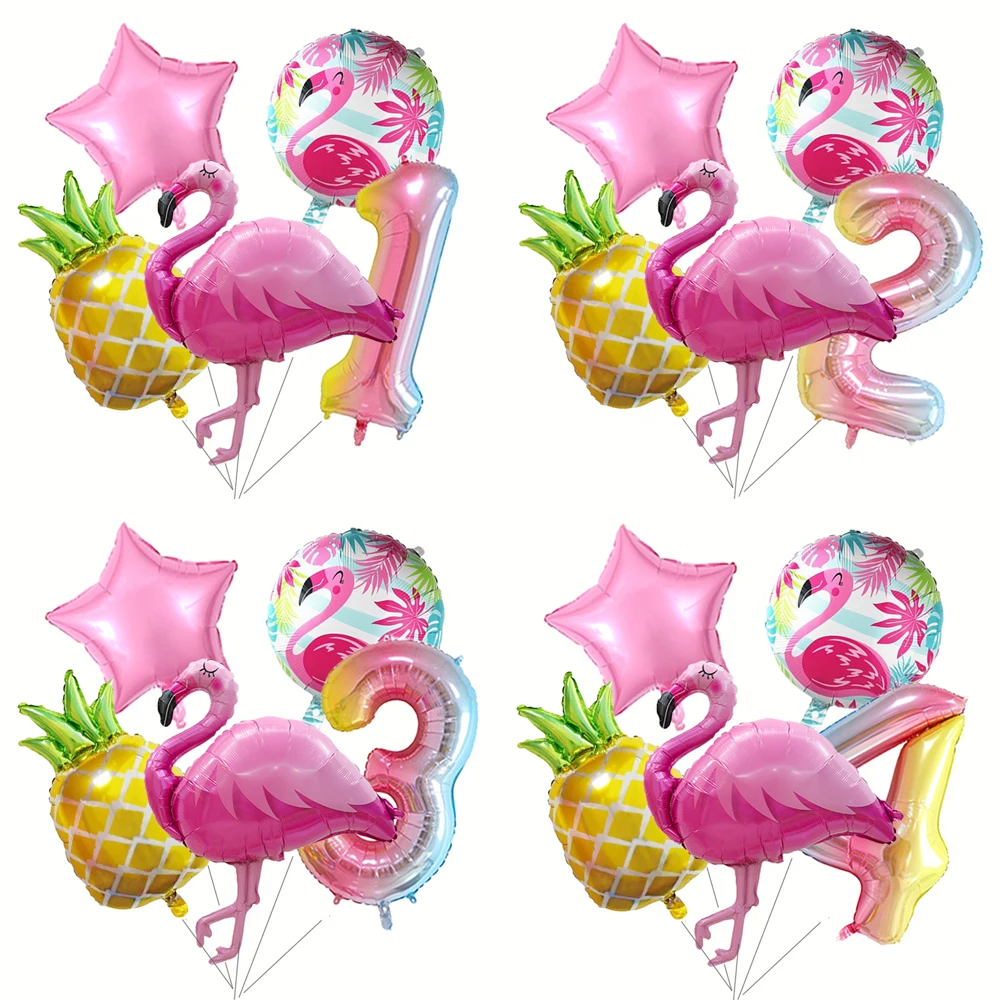 Tropical-Flamingo-Pineapple-Foil-Balloon-Set-30Inch-0-9-Colorful-Number ...