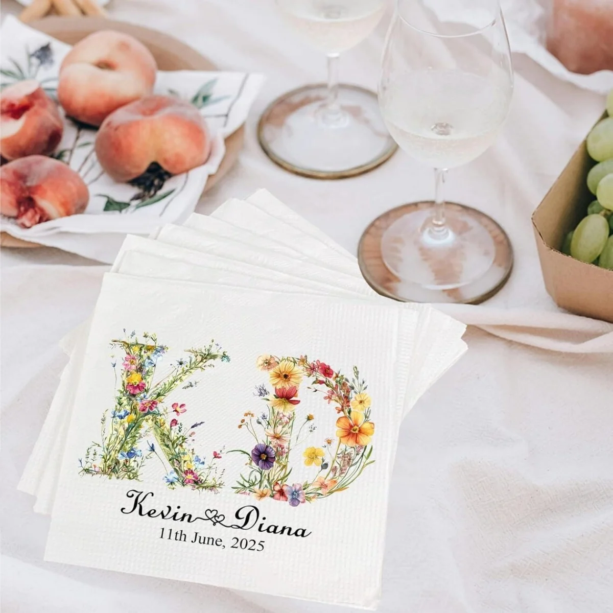 Personalized Floral Monogram Napkin for Bridal Shower, Customize Name ...