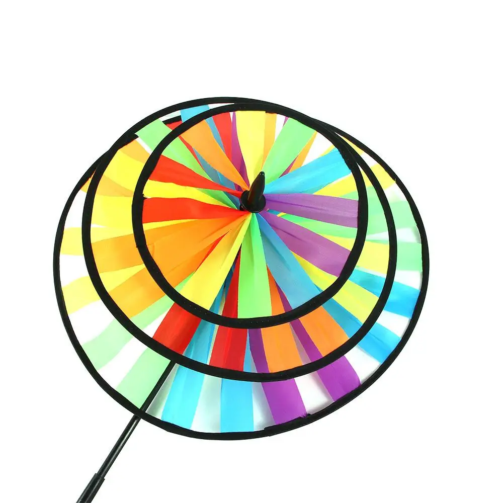 Lightweight Easy Removal Colorful Triple Wheel Garden Windmill Rainbow ...