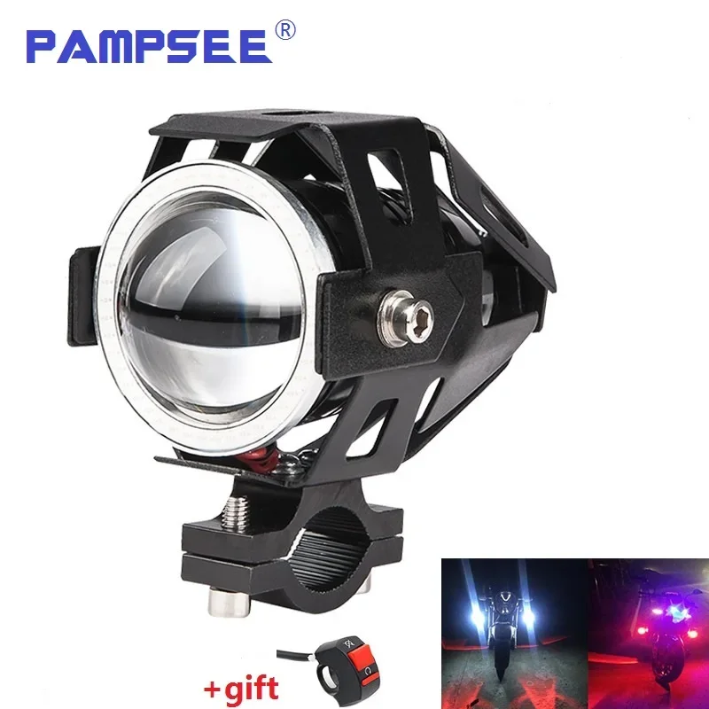 PAMPSEE 2PCS U7 Motorcycle LED Headlights 125W 3000ml Moto Auxiliary ...
