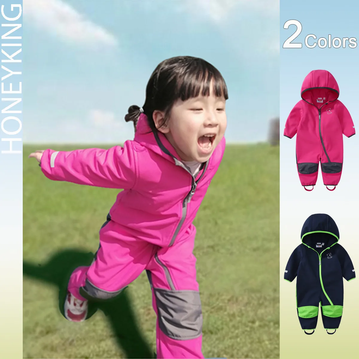 HONEYKING Children's Softshell Overalls Outdoor Hooded Coveralls Baby ...