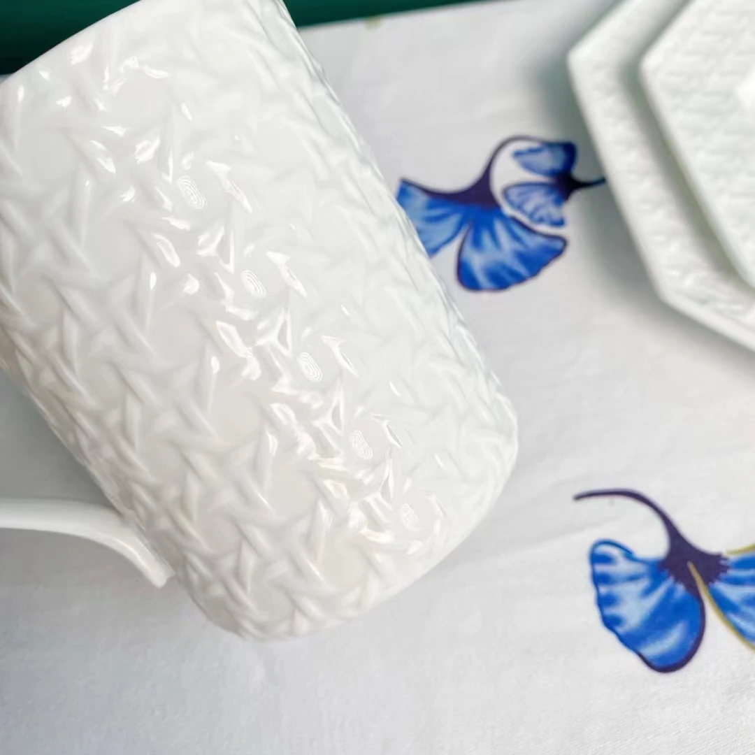 Solid White Color Geometric Pattern Ceramic Mug| | - AliExpress