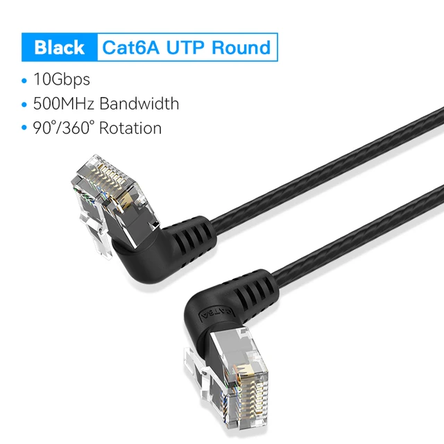 Vention CAT6A Ethernet Cable 10Gbps 90/360 Degree Rotation CAT 6A Slim Networking Internet Lan ...