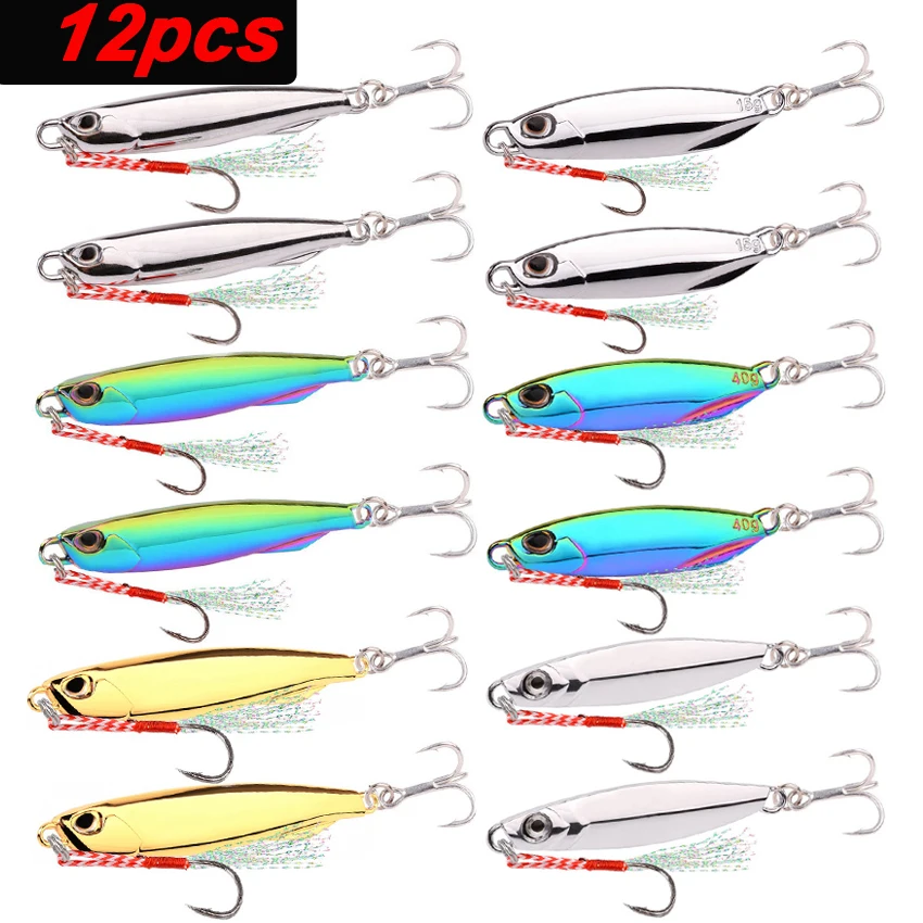12Pcs Electroplated Fishing Bait Spoon Metal Jigs Lures 40g 30g 20g 15g ...