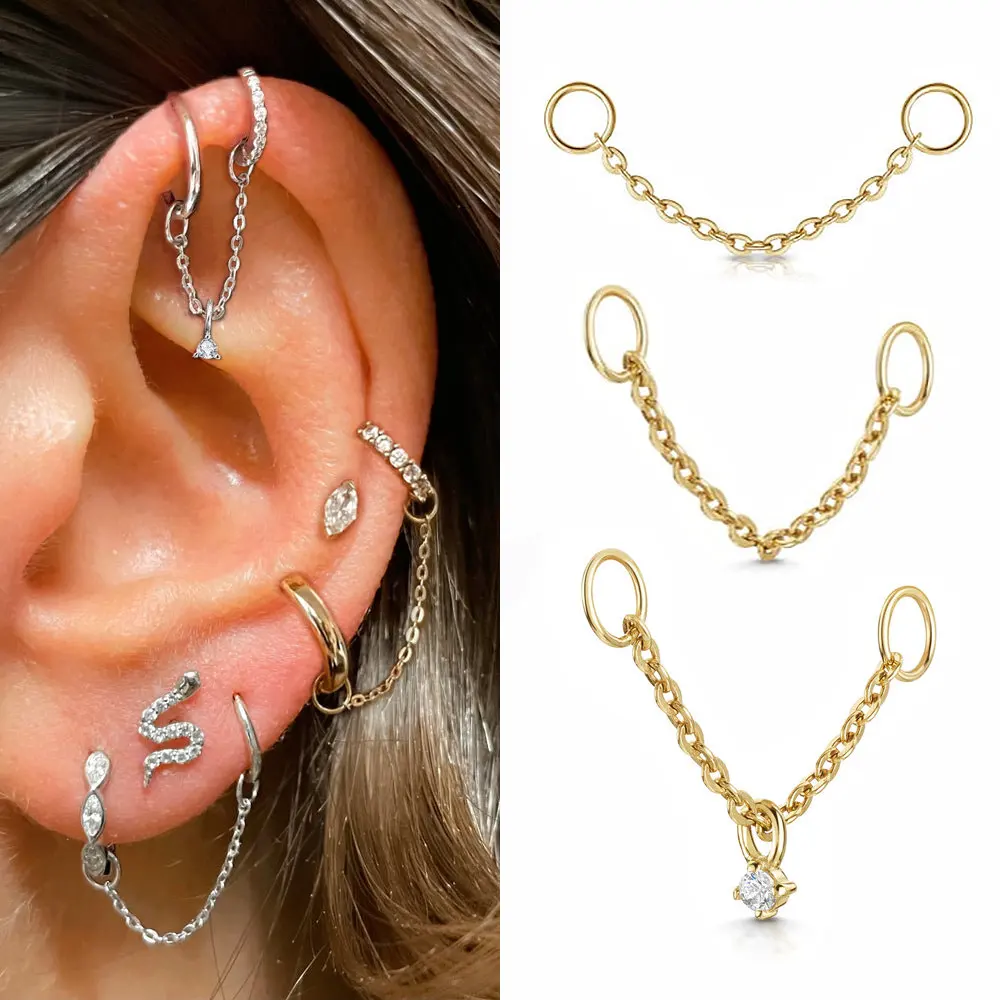 1PC Link Chain Ear Piercing Nose Hinged Earring with Round Zricon ...