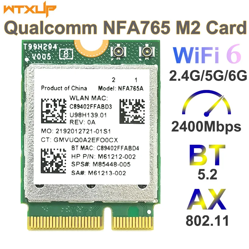 QCNFA765 Wireless Network Adapter 2400Mbps M2 Wi-Fi 6 card 802.11AX/ac ...