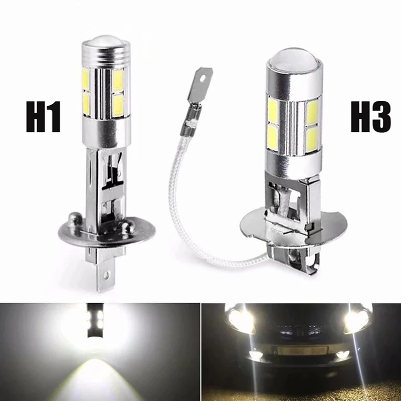 2PCS-H1-H3-LED-Car-Bulbs-6000K-White-LED-High-Power-10-SMD-5630-Car ...