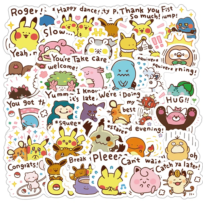 40pcs-Pokemon-Stickers-Anime-Cartoon-Kawaii-Pikachu-Expression-Pack ...