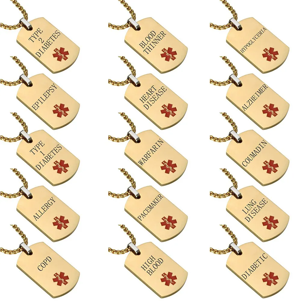 High Quality Alert Type 2 Diabetes Pendant Necklace Gold Stainless ...