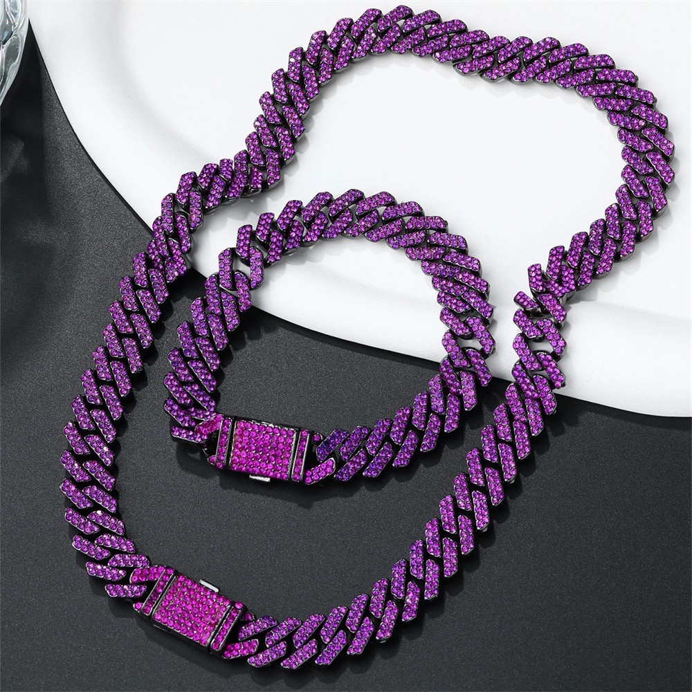 12MM-Rhombus-Prong-Cuban-Link-Chain-2Row-Purple-Iced-Out-Rhinestones ...