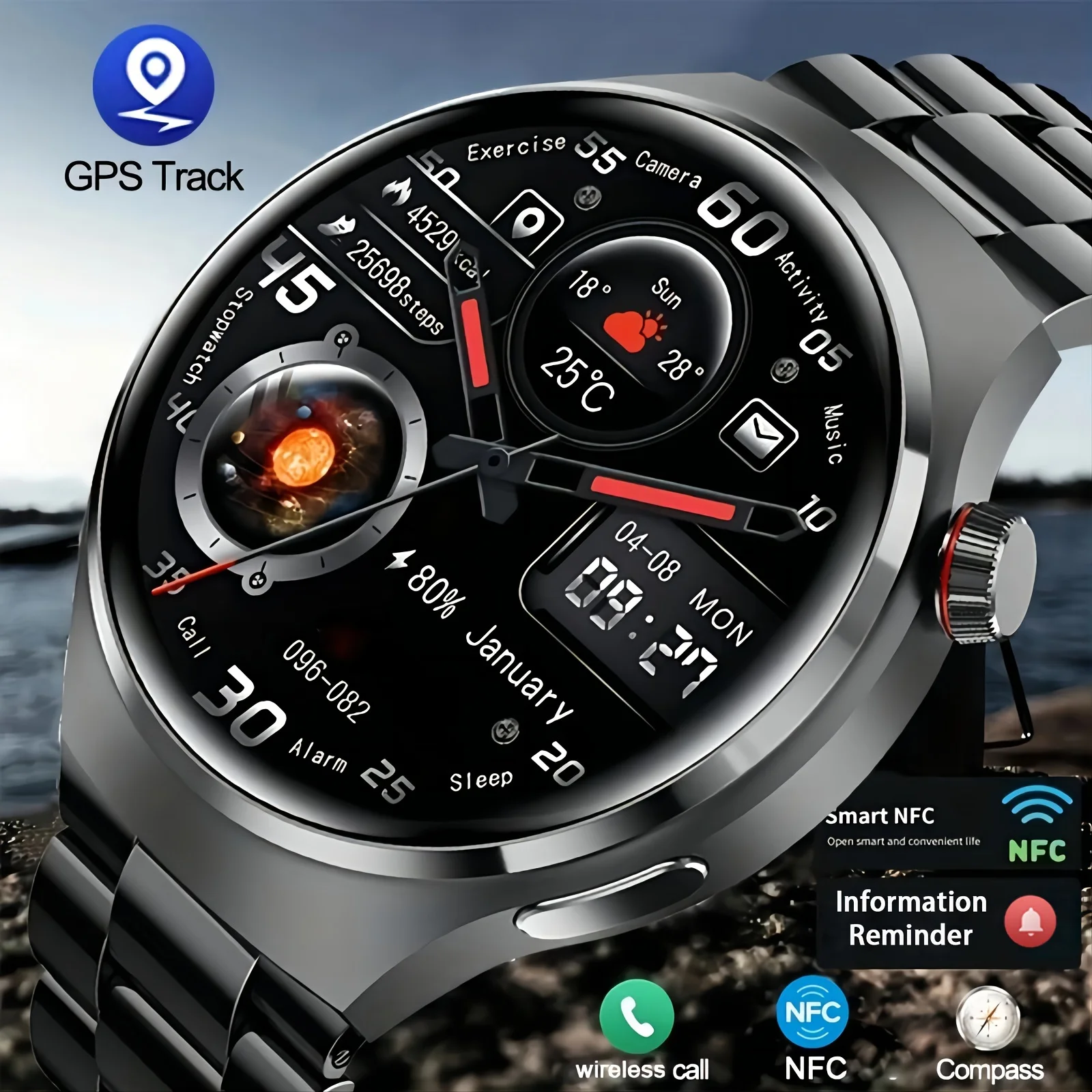 LIGE-Smartwatch-GPS-Tracking-AMOLED-Screen-NFC-Blood-Oxygen-Health ...
