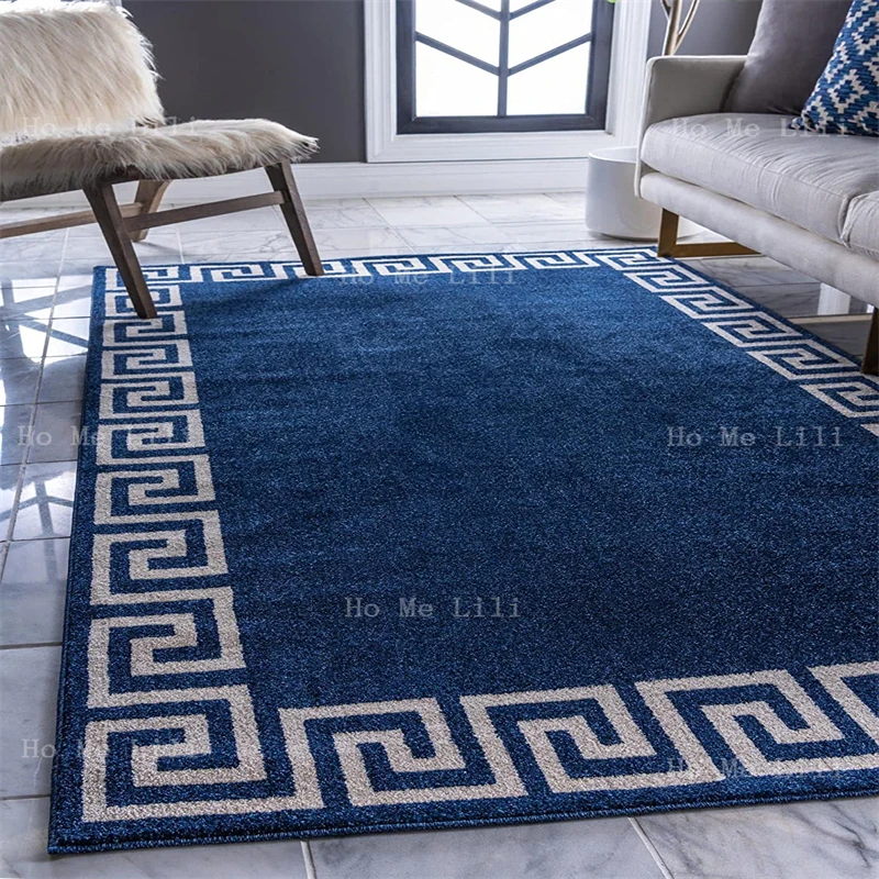 Classic-Geometric-Modern-Border-Design-Flannel-Floor-Rugs-Navy-Blue ...