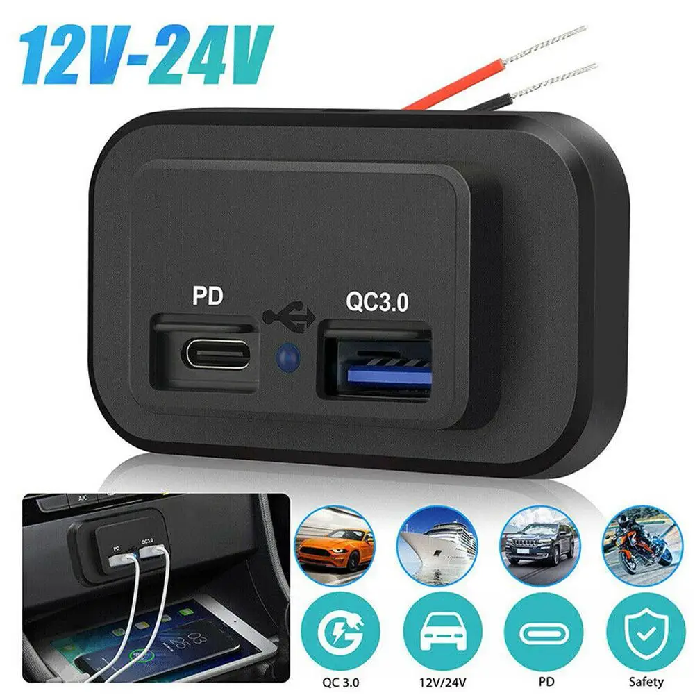 PD-Type-C-USB-Port-Car-Fast-Charger-Socket-Power-Outlet-Panel-Mount-12V ...