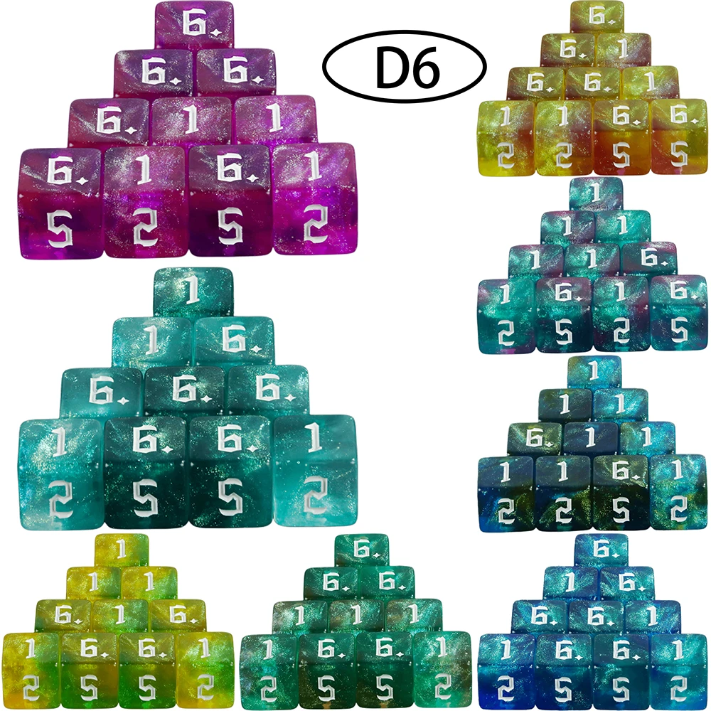 D6-Mixed-Colours-Polyhedral-Dice-6-Sided-Acrylic-Colourful-Glitter-Dice ...