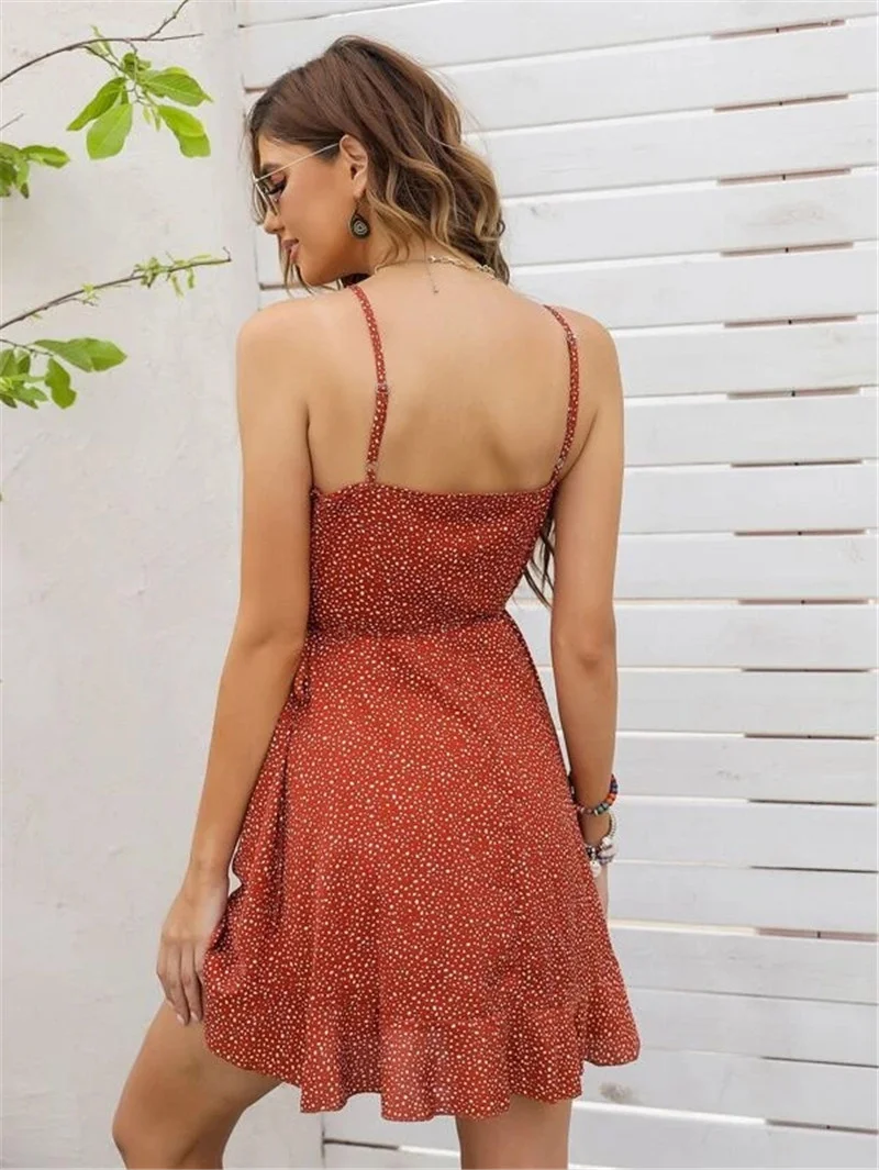 Sexy Trim V Bow Tie Ruffle Backless Beach Mini Sundress