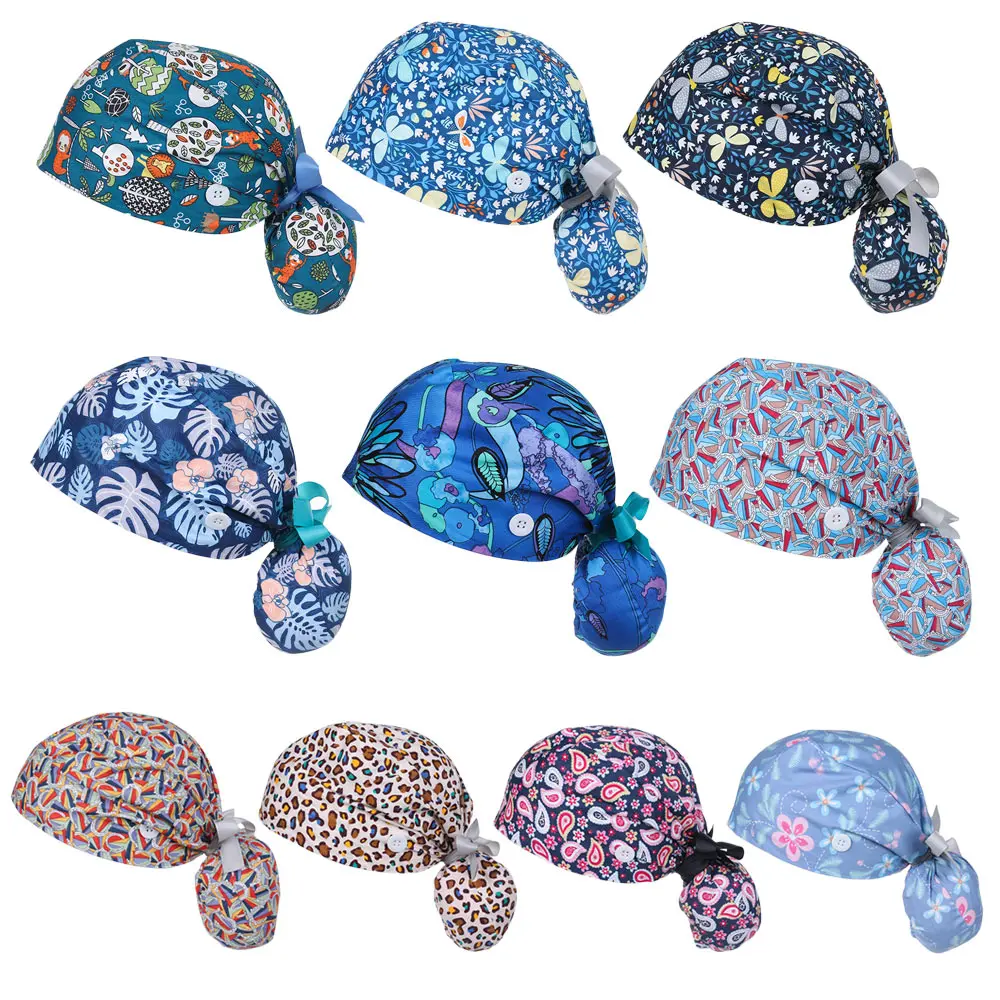 Gorro de trabajo con botón, pelo largo, ajustable, soporte para cola de ...