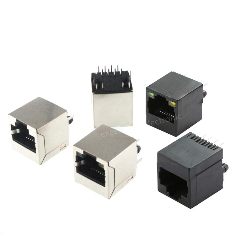 10PCS RJ45 Vertical 180 Degree Network Socket With Shield and Lamp ...