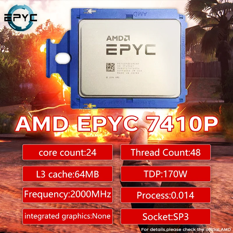 AMD EPYC 7401P CPU 프로세서, 2.0 GHz 24 코어 48 스레드, 170W PS740PBEVHCAF 소켓 ...