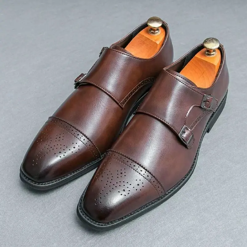 Men-Classic-Retro-Block-Shoes-Pointed-Black-Brown-Casual-Fashion-High ...