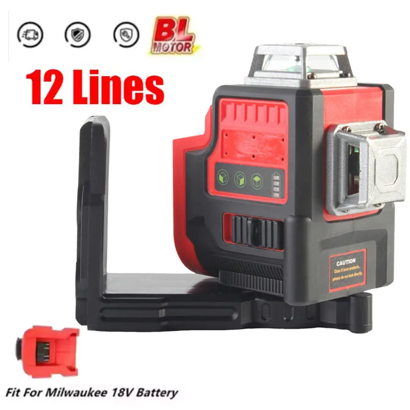For Milwaukee 18V Battery Laser Level 12 Lines 3D Horizontal & Vertical ...