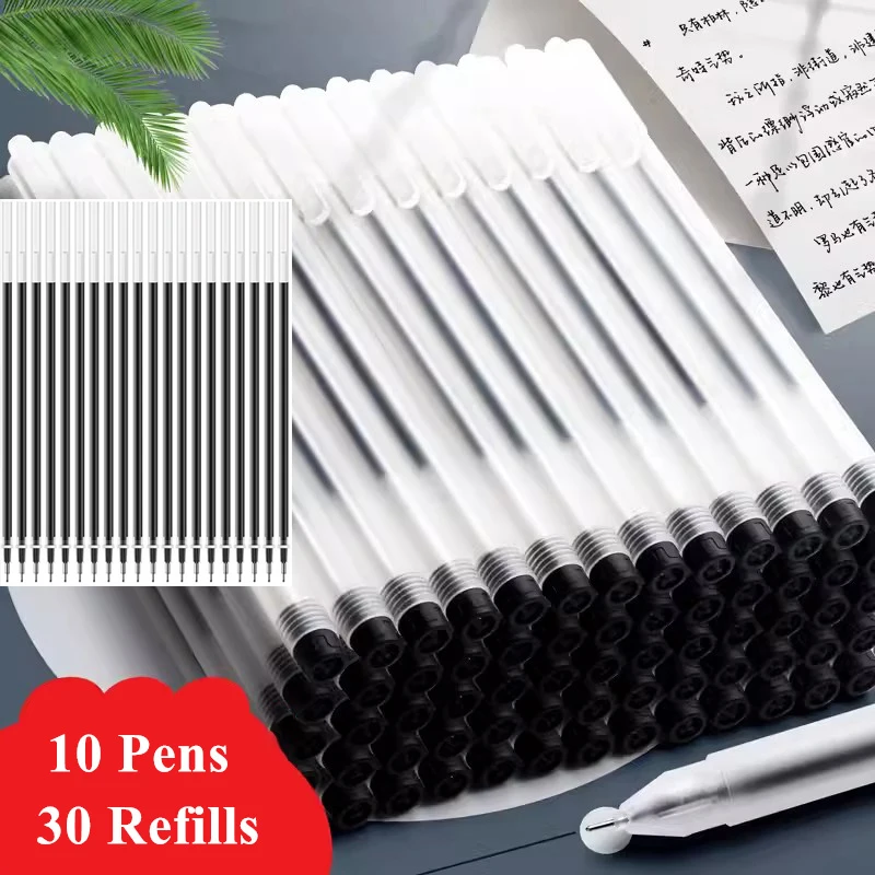 10 Gel Pens + 30 Refills Japanese Stationery Transparent 0 5mm Black ...