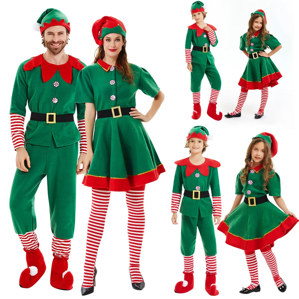 Christmas-Elf-Family-Costume-Role-Playing-Outfit-Green-Santa-Claus ...