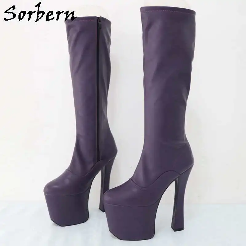 Sorbern-Unisex-20cm-Block-High-Heel-Boot-Knee-High-Super-High-Heels ...