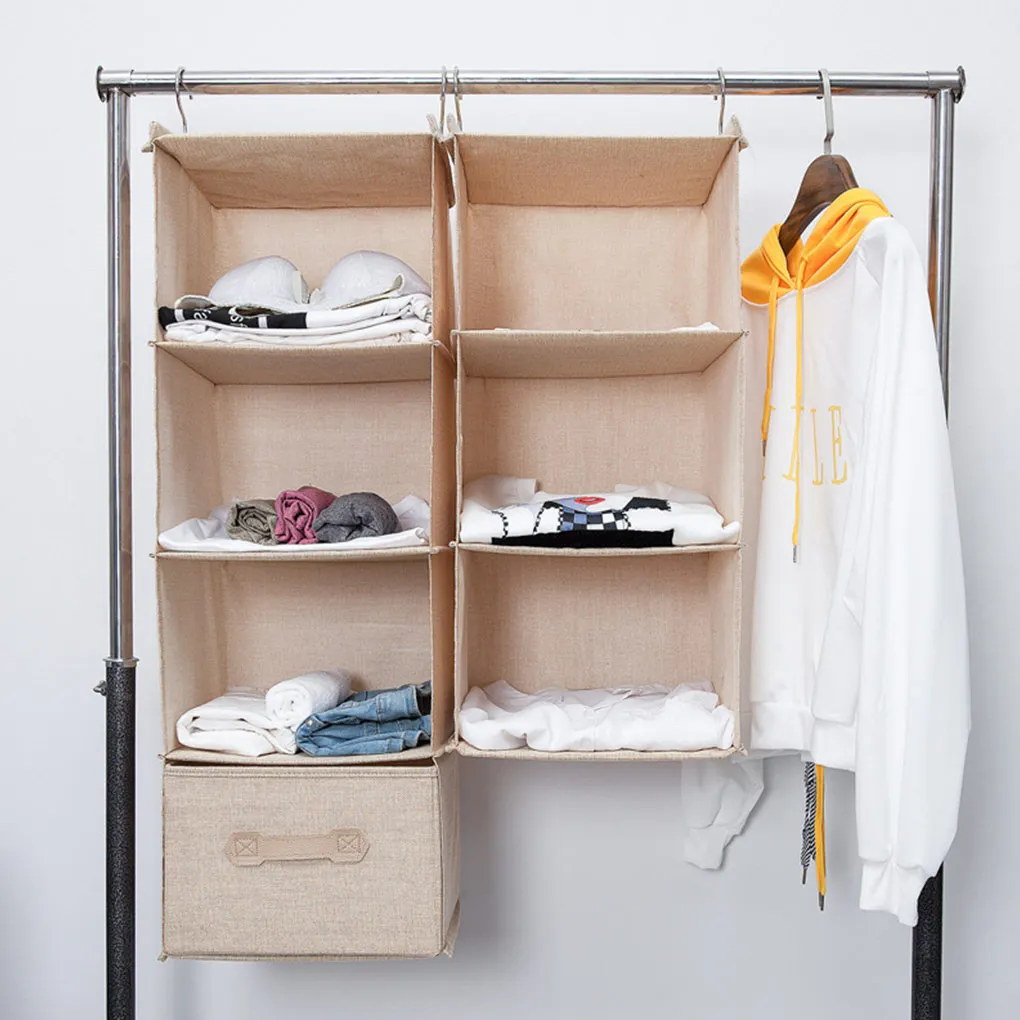 Cotton-Linen-Hanging-Closet-Clothes-Organizer-Bag-Shelves-Dual-Hooks ...