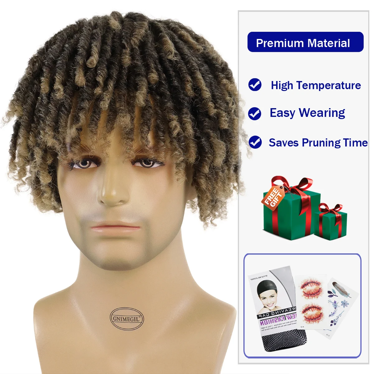 Men's synthetic dreadlock curly hair wigs (Brand - Gnimegil) - Hair.lk