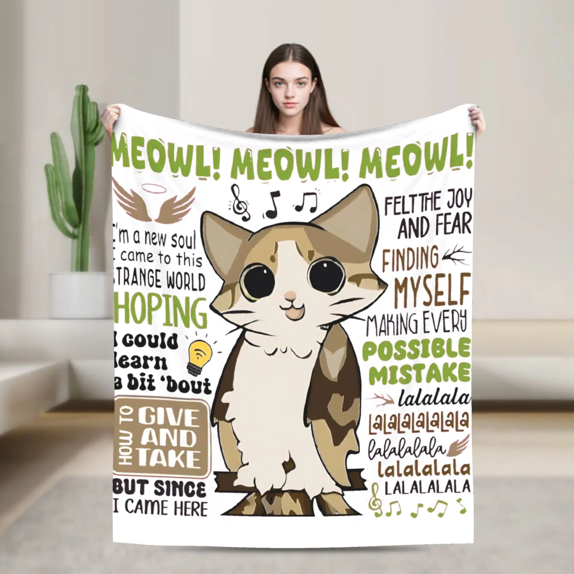 Meowl Cute Singing Cat Meowl Lyrics Kitty Cartoon Blankets Flannel ...