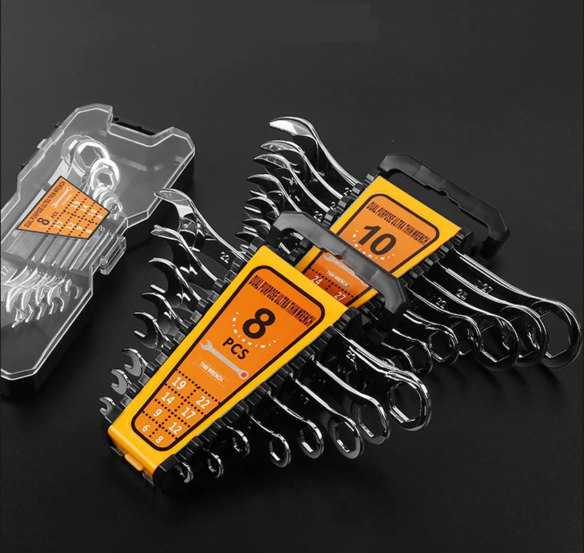 8-10pcs-Wrench-Set-Ultra-Thin-Double-Open-End-Slim-Spanner-Kit-Super ...