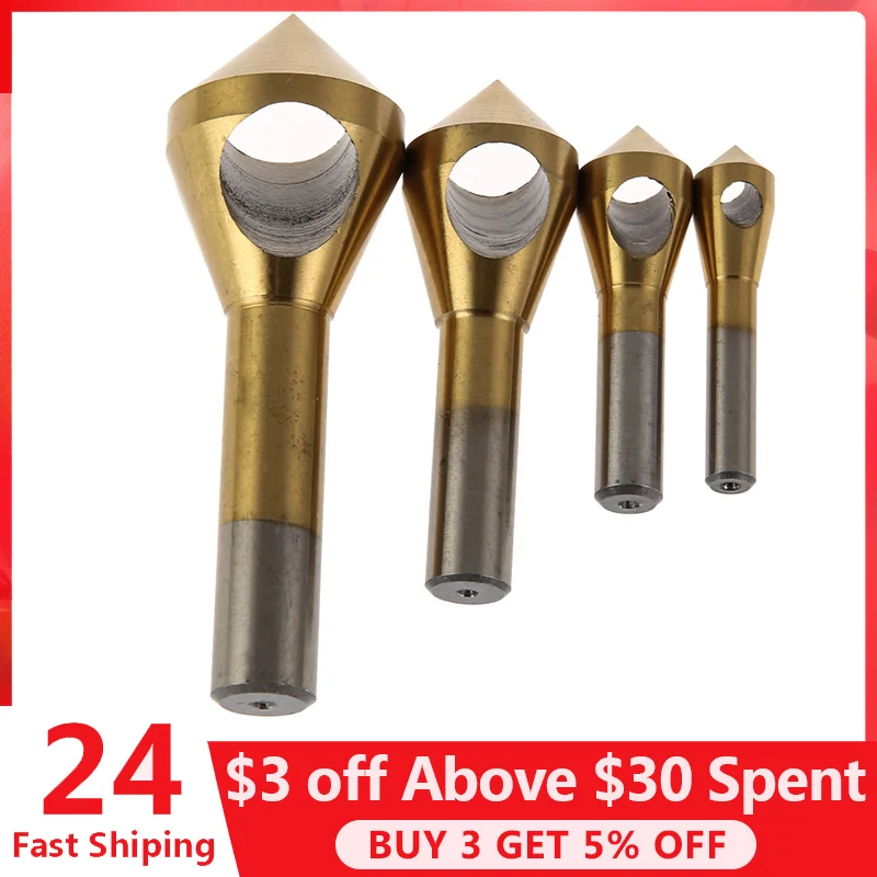 4pc Metal Cutting Drill Titanium Coated Countersink Deburring Tool ...