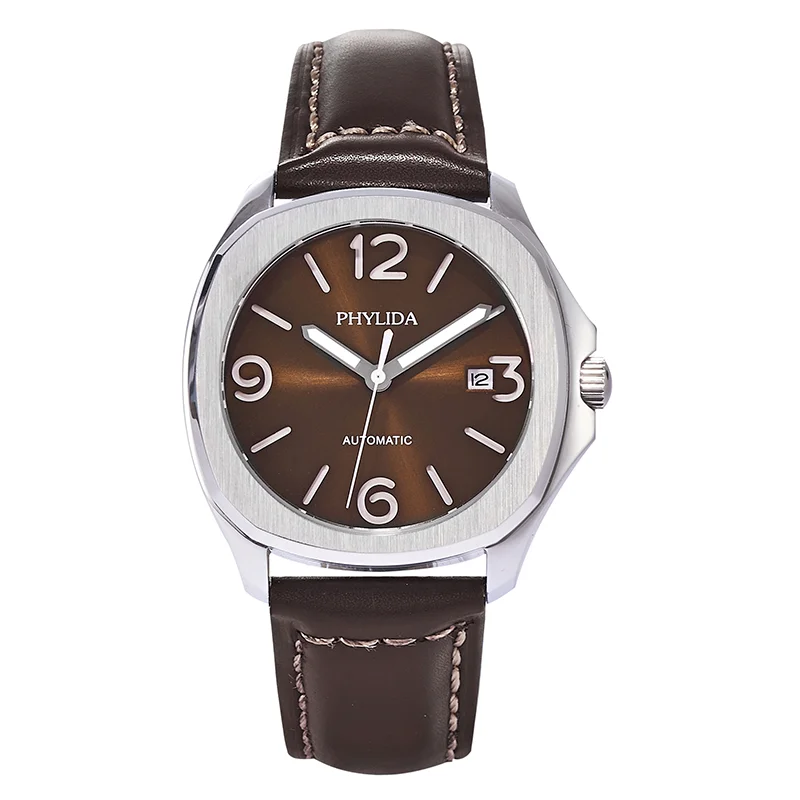 PHYLIDA-40mm-Brown-Sandwich-Dial-Mens-Watch-Custom-Wristwatch-Miyota ...