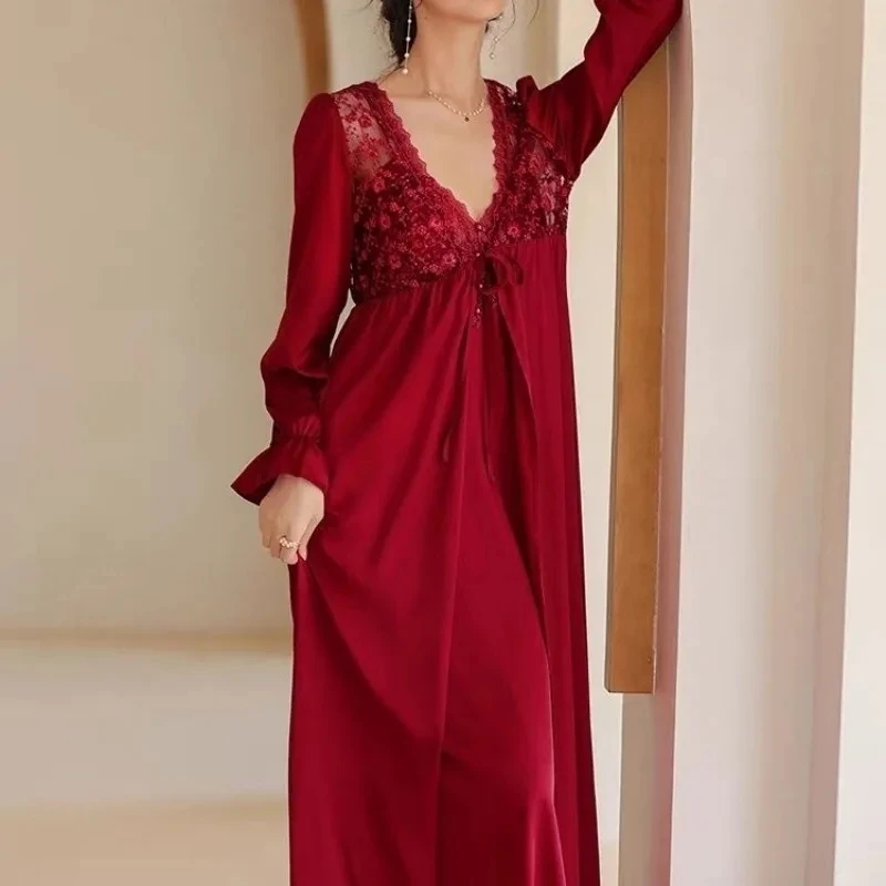 Women-s-Sexy-Nightgowns-Set-Red-Color-Summer-Spring-Ladies-Bathrobe ...