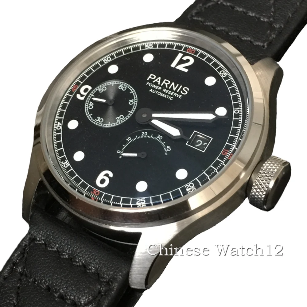 PARNIS-47mm-New-Stainless-case-blac-dial-power-reserve-date-Luminous ...