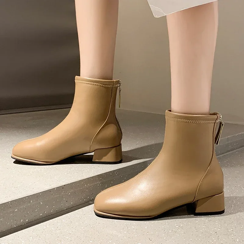 Plus-Size-43-Square-Toe-Ankle-Boots-Women-Winter-Plush-Warm-Zipper-Mid ...