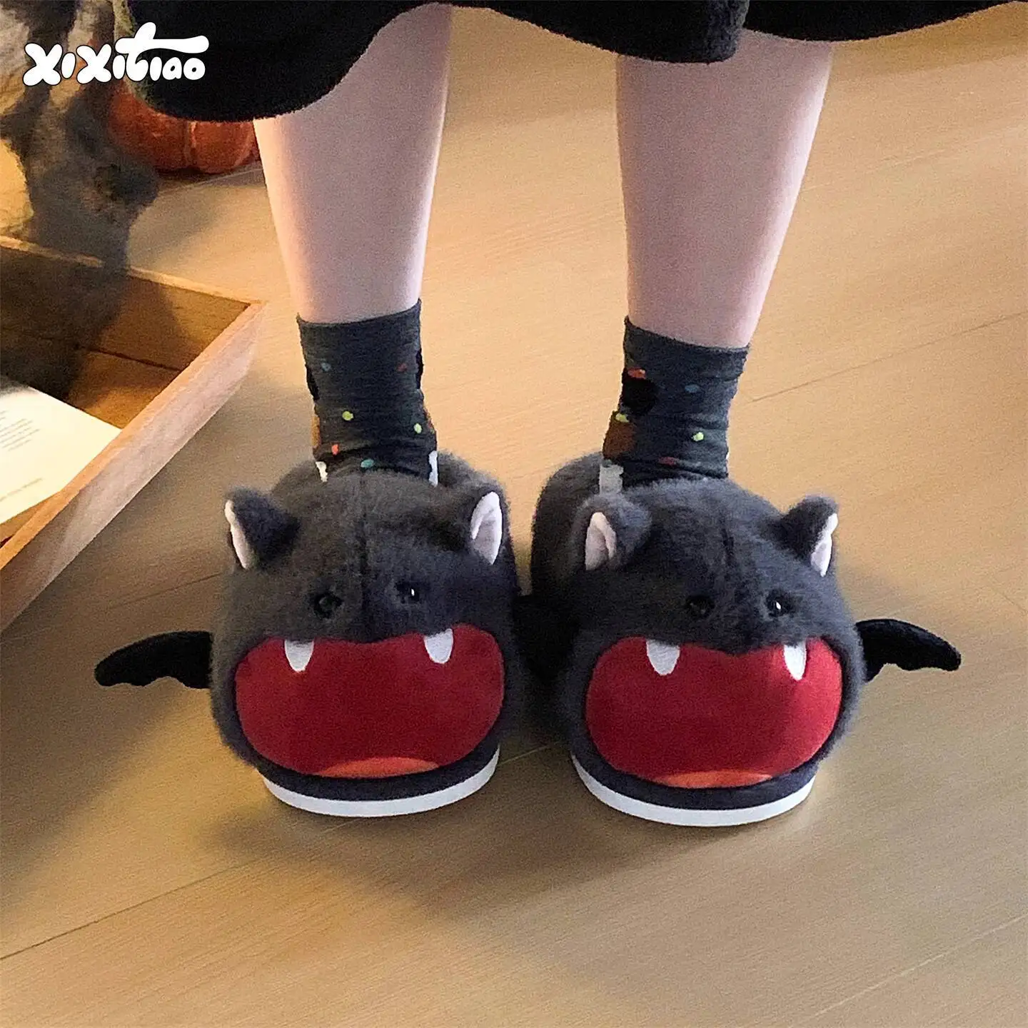 2025 Winter New Unisex Halloween Bat Furry Home Slippers Cute Warm Non ...