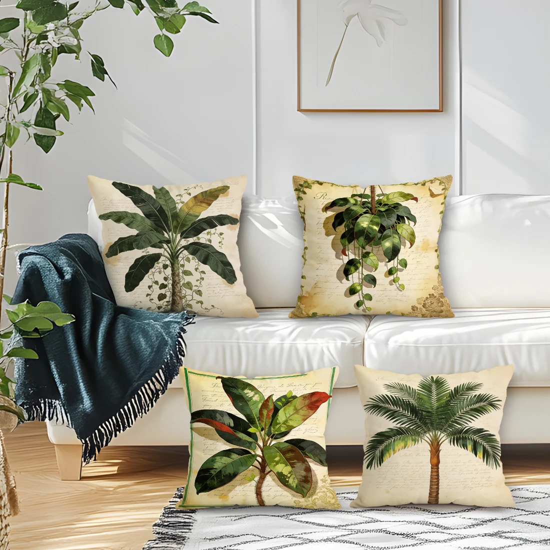 Vintage Green Leaf Series Pillowcase Bedroom Sofa Cushion Cover 100% ...