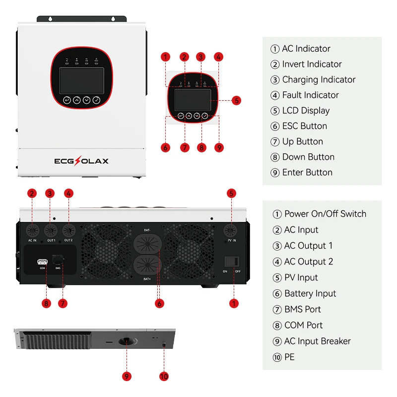 ECGSOLAX 5KW 6.5KW Solar Hybrid Inverter 24V 48V Single-phase 230Vac ...