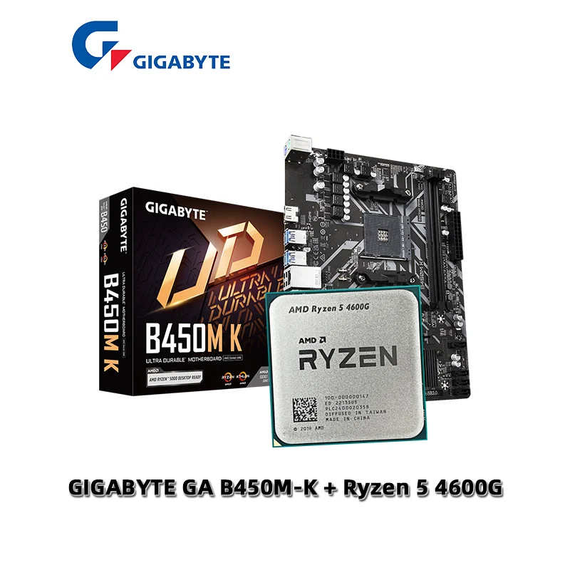 AMD Ryzen 5 4600G R5 4600G CPU + GIGABYTE GA B450M K AMD B450 DDR4 ...