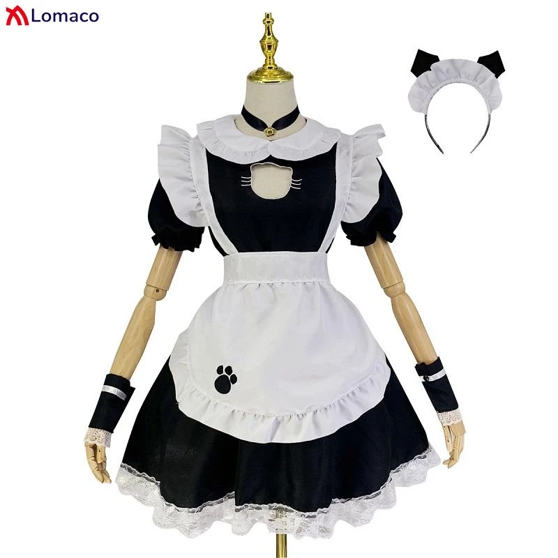 Lolita Halloween Costume Anime Cartoon Cat Girl Apron Maid Outfits ...