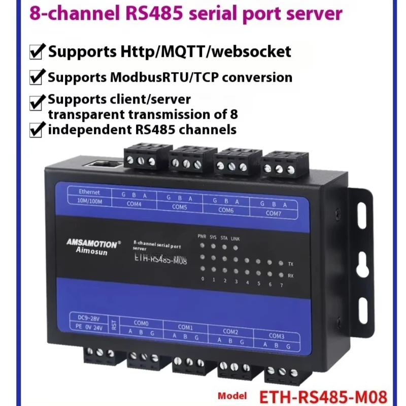 Amsamotion 8-Way RS485 to Ethernet Module RTU to TCP Serial Server for ...