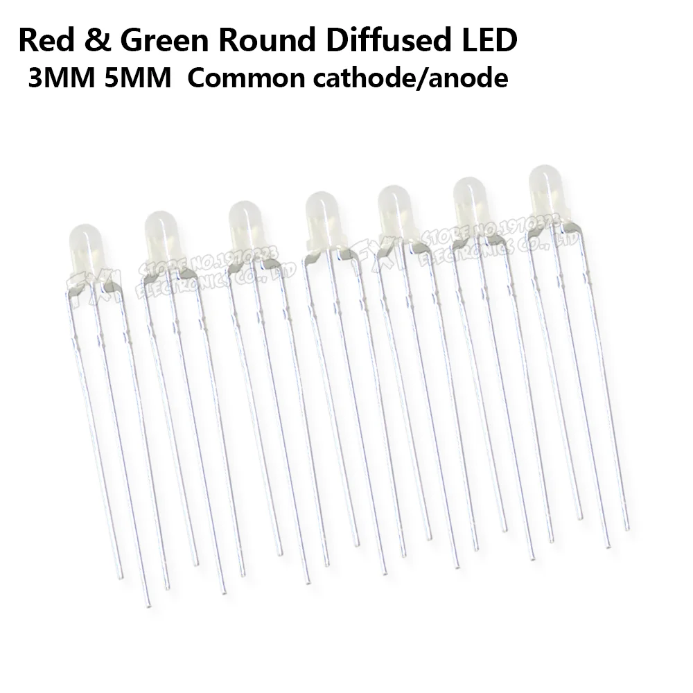 100pcs Led 3mm 5mm Round Diffused Red & Green Two Color Common Cathode ...