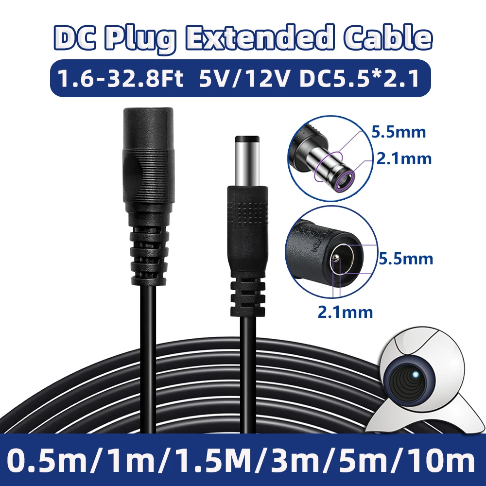 DC 12V Monitor Connector 0.5m 1m 2m 2m 3m 5m 5m 10m 5.5mm*2.1mm ...