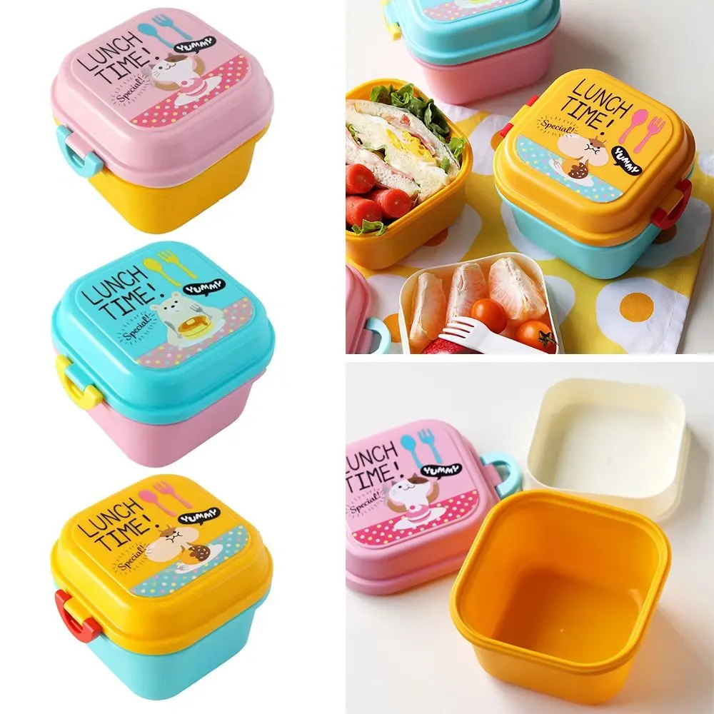 Cartoon Plastic Children Snack Box Double Layers Food Container Lunch ...
