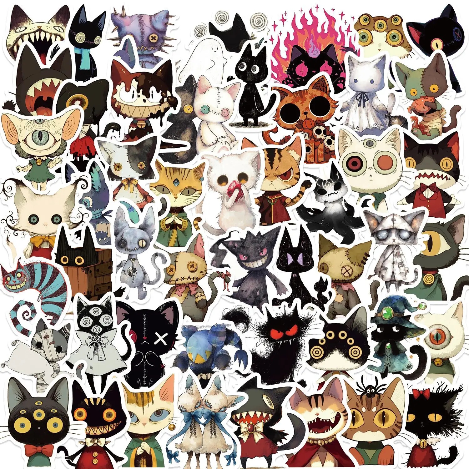 50pcs-Gothic-Grotesque-Cats-Cartoon-Graffiti-Stickers-DIY-Phone-Guitar ...