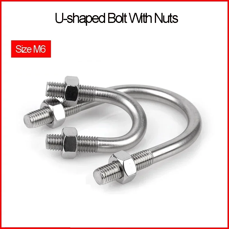 1 Set 304 Stainless Steel Size M6 U-type Bolt With Nuts Steel Pipe ...
