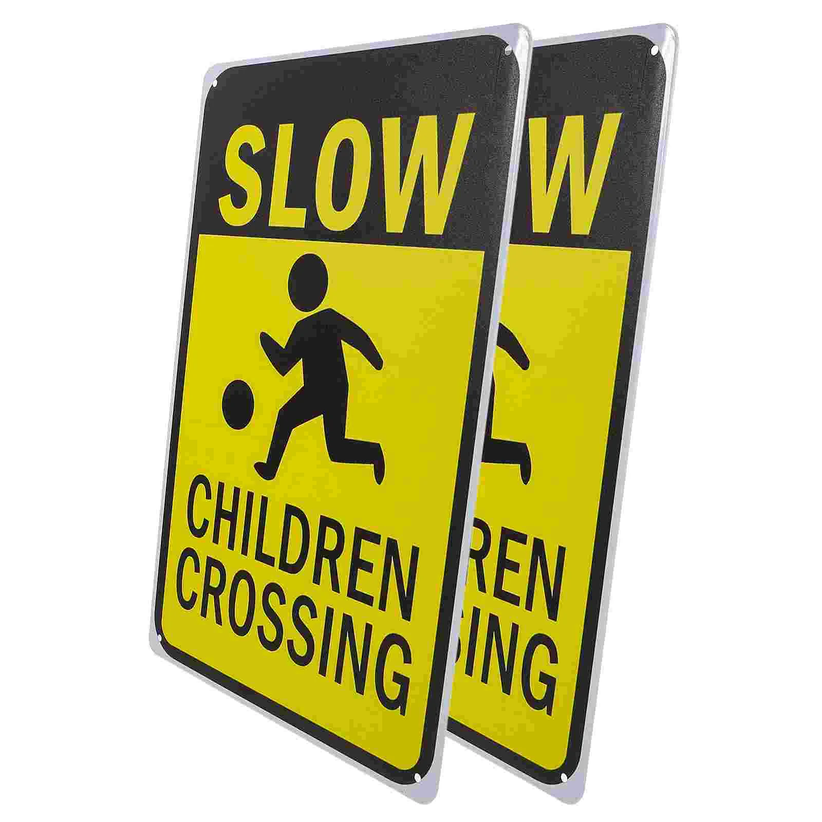 2-Pcs-Safety-Signs-Slow-down-Business-Street-Outdoor-Kids-Crossing ...