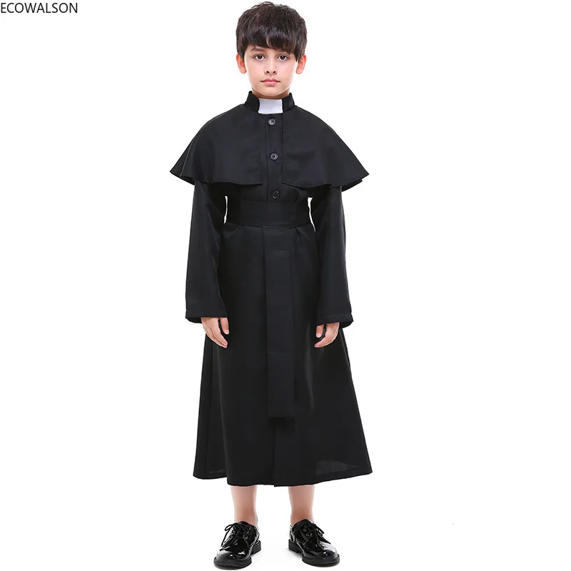 Kids Boy Monk Priest Costumes God Father Missionary Robes Clothes ...