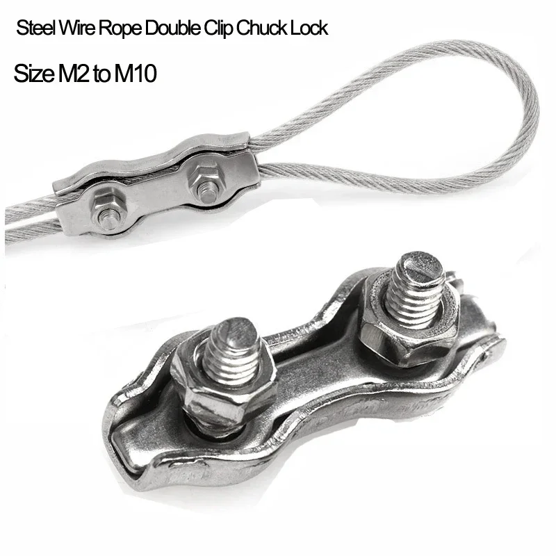 Size M2 to M10 304# Stainless Steel Wire Rope Double Clip Cable Dual ...